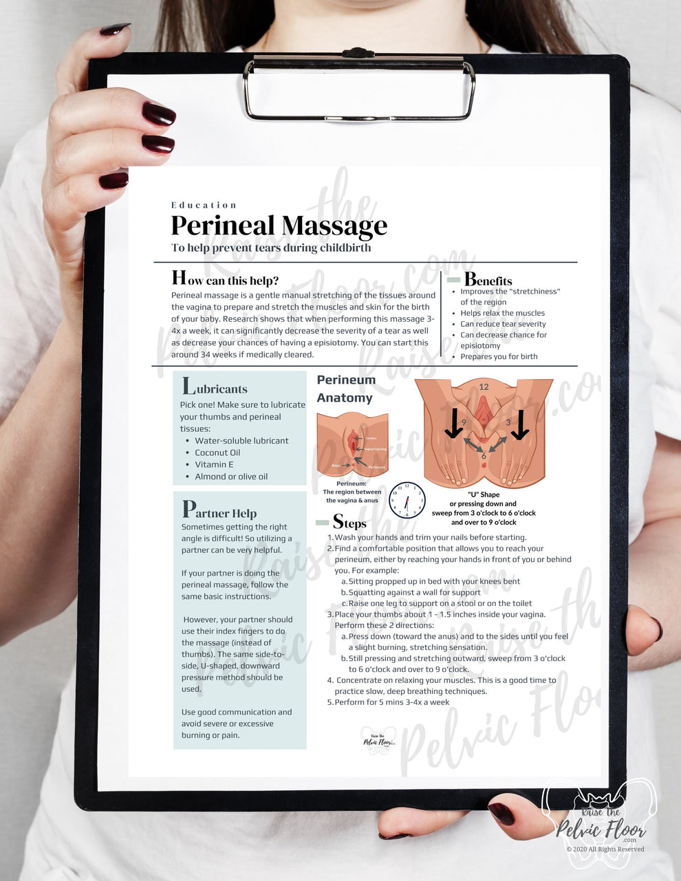 Digital Download* Perineal Massage Instruction Handout Flyer- Pregnanc – Raise The Pelvic Floor